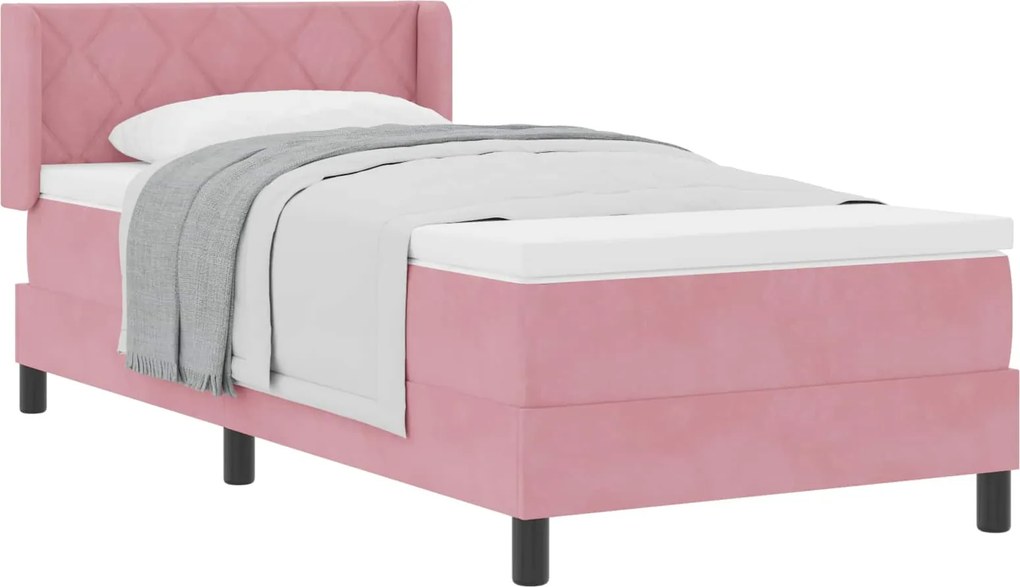 Postel s boxspringem s čelo Růžová 200 x 90 cm samet 3341509