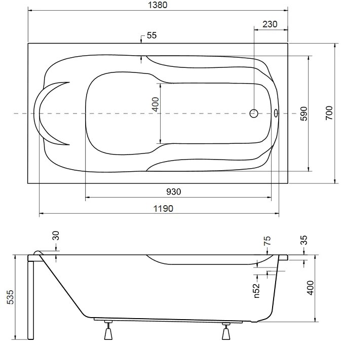 NIKIDO - B Akrylátová vana BONA 140x70, 150x70, 160x70, 170x70, 180x80, 190x80 Velikost: 160x70
