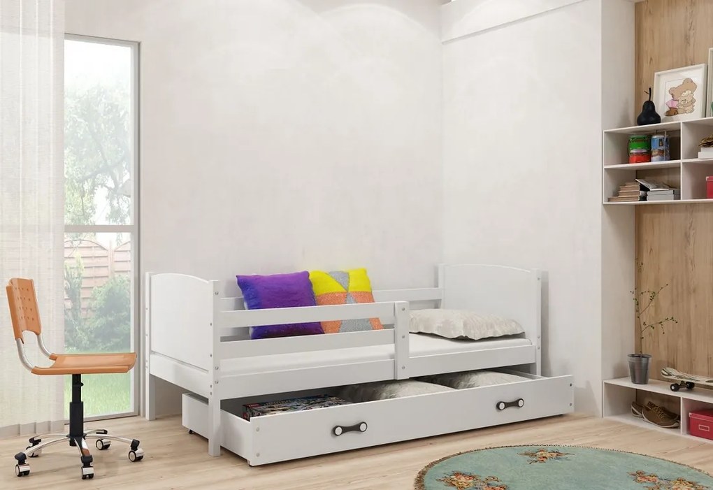 Dětská postel BRENEN + ÚP + matrace + rošt ZDARMA, 90x200, bílý, bílá