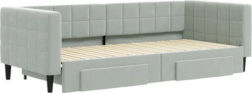 Válenda s přistýlkou a zásuvkami světle šedá 90 x 200 cm samet 3196739
