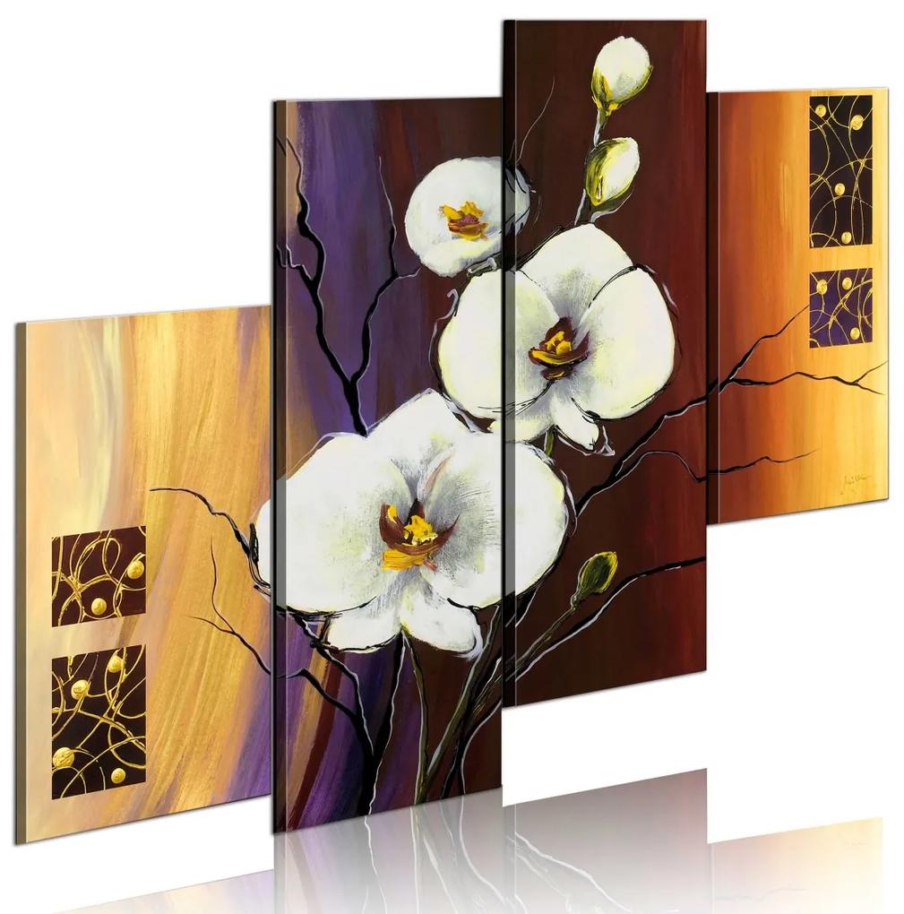 Ručně malovaný obraz - Bílá orchidea - 120x100