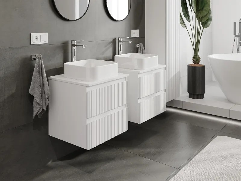 Mexen Rivel, koupelnová skříňka 50 cm, 2 zásuvky, drážkovaná, bílá matná, 91A20-05047-2-BFF01