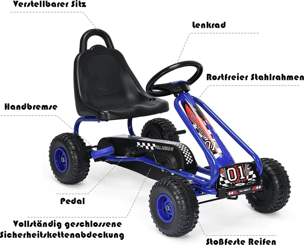 Costway Vozík Gokart s pedálem ruční brzdy Auto 30 kg Pedál Vozidlo