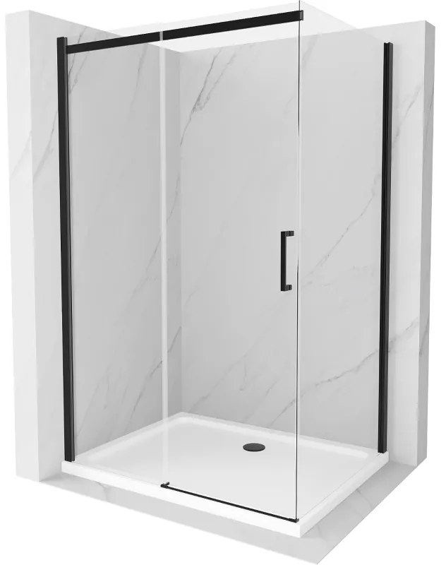 Mexen Omega rozsouvací sprchový kout 110 x 70 cm, Průhledné, Černá + sprchová vanička Flat, Bílá - 825-110-070-70-00-4010B