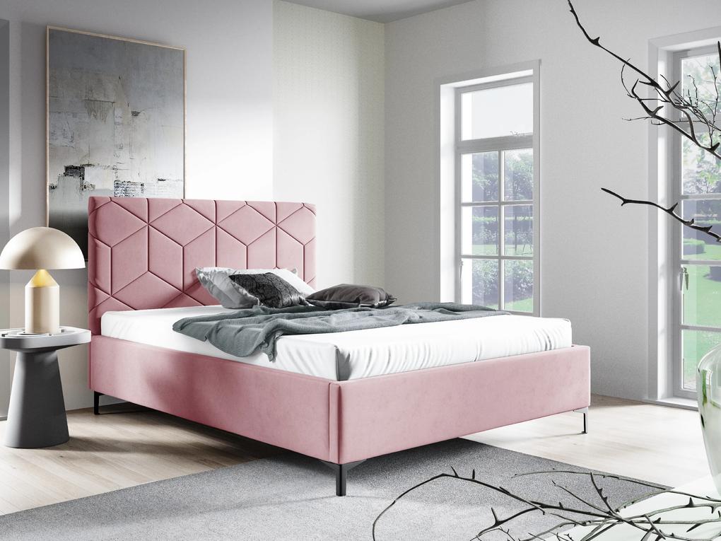 Eka Čalouněná postel BOX+ 140x200 cm Barva látky Trinity: (2323) Tmavá růžová, Úložný prostor: S kovovým rámem úložného prostoru
