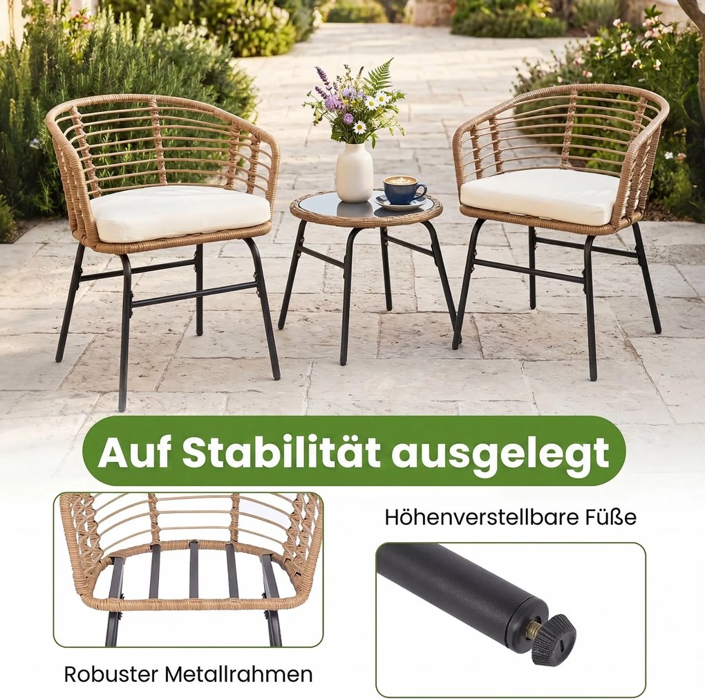 Costway 3-dílný set ratanového zahradního nábytku bistro set pro 2 osob