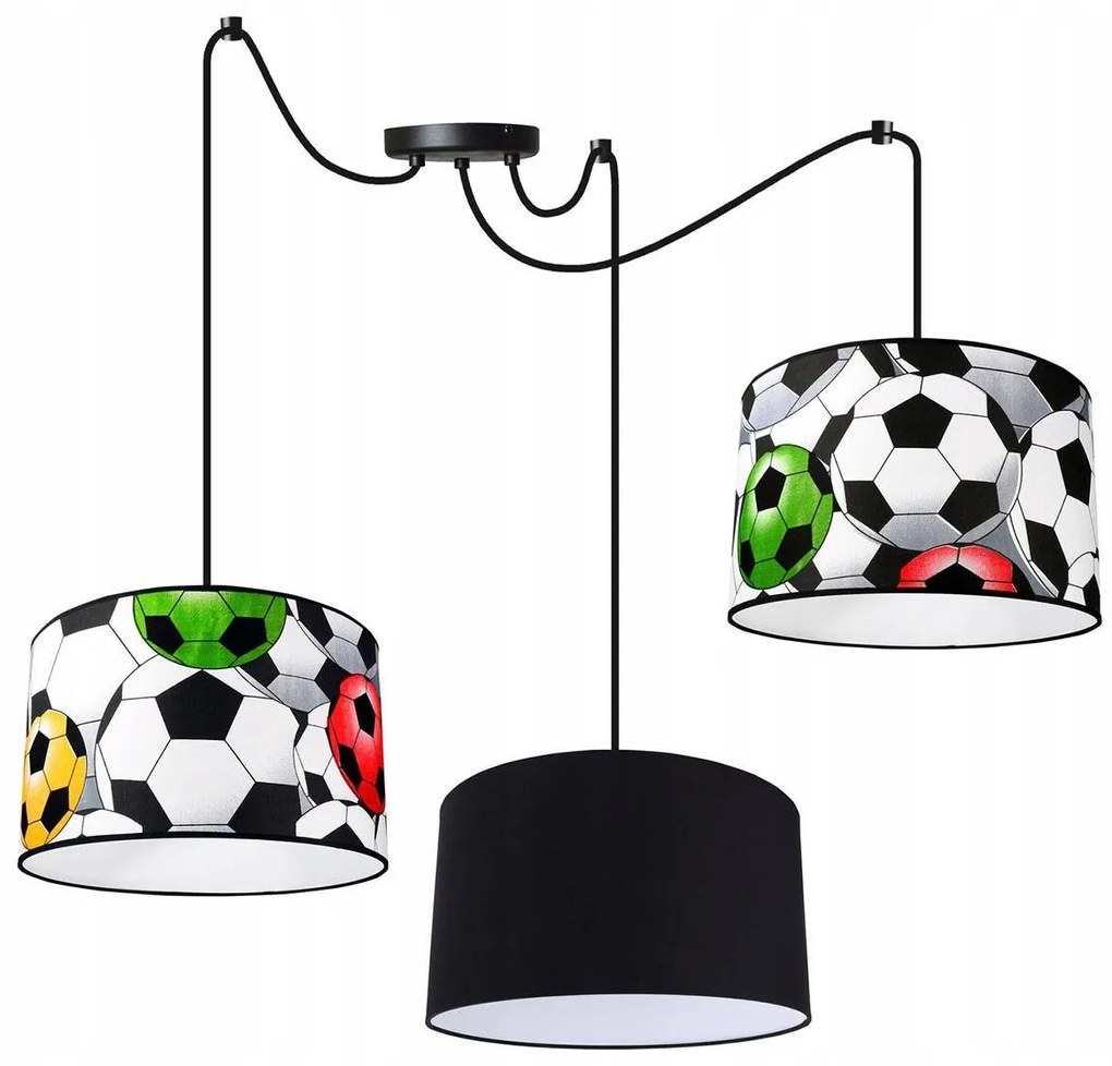 Dětské závěsné svítidlo Soccer Spider, 3x textilní stínítko se vzorem (mix 6 barev), (výběr ze 2 barev konstrukce)