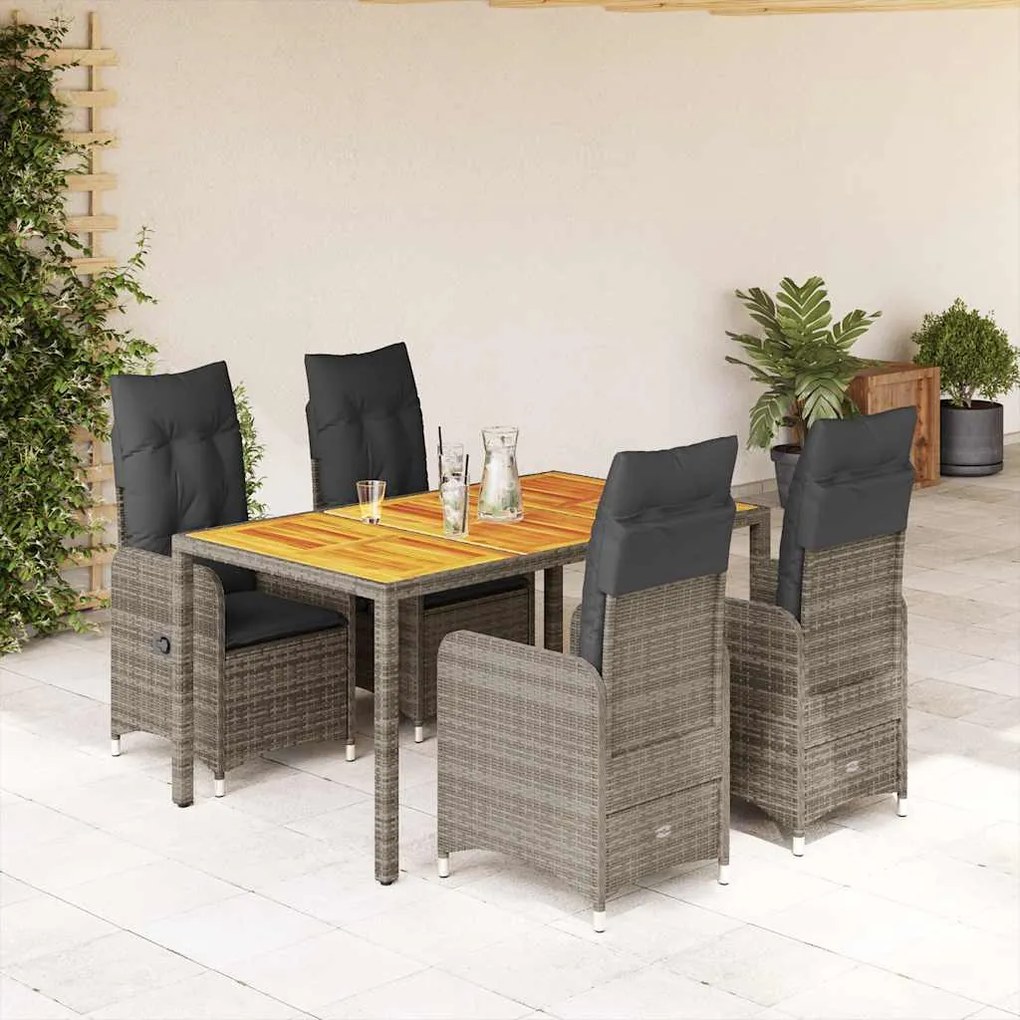 5dílný zahradní bistro set s poduškami šedý polyratan 3277022