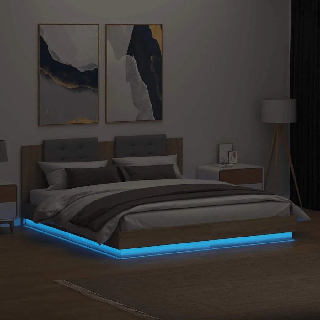 Rám postele s čelem a LED osvětlením dub sonoma 180x200 cm 3209991