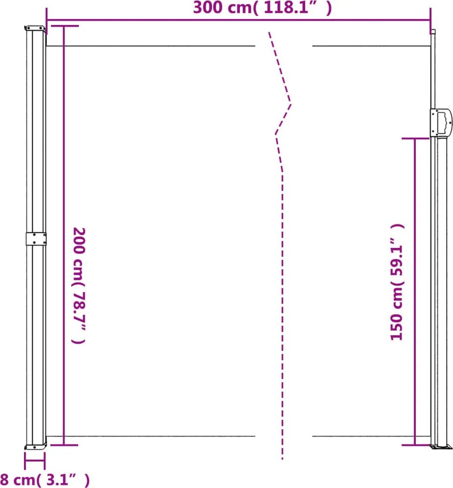 vidaXL Zatahovací boční markýza 200 x 300 cm [4004354] Barva: Červená