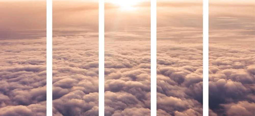 5-dílný obraz západ slunce z okna letadla - 100x50 cm