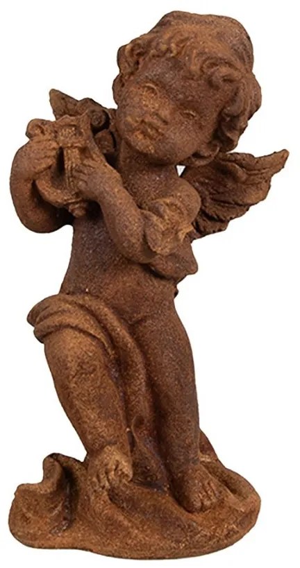 Dekorativní rezavá figurka andílek s harfou - 6*6*14 cm