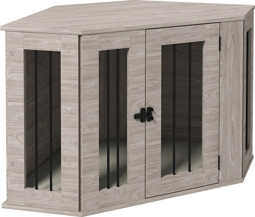 PawHut psí klec, obdélníkový dům pro psy s polštářem, klec pro střední psy, ořech, 104 x 55 x 63 cm | Aosom