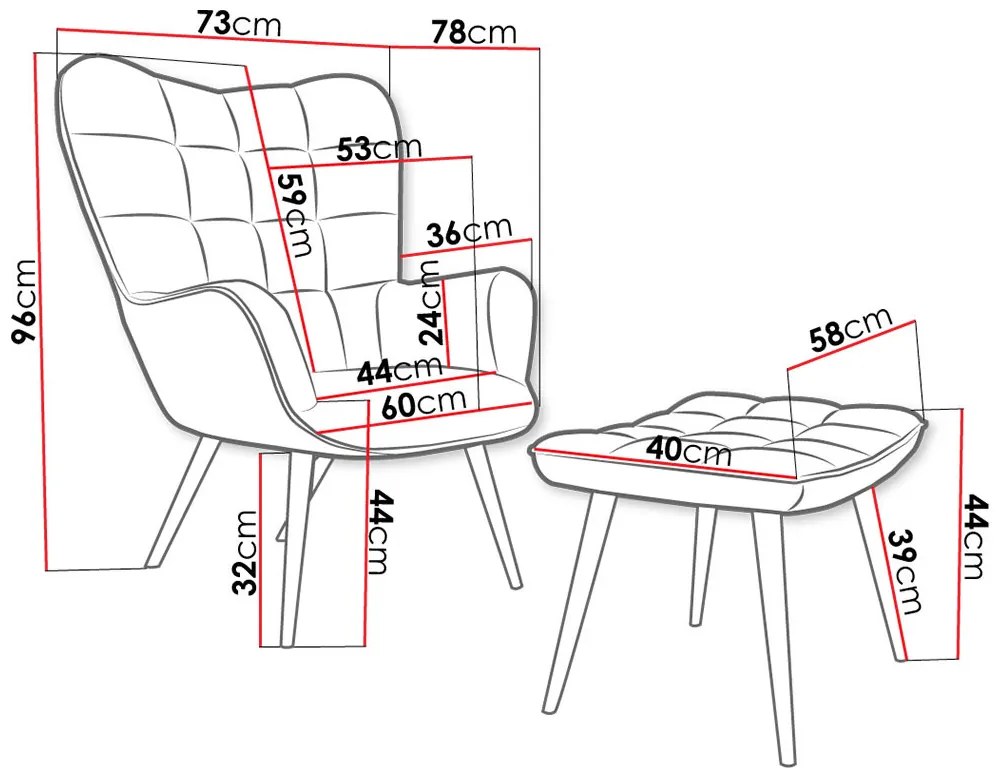 Stylové křeslo ušák s taburetem STOVIK - růžové