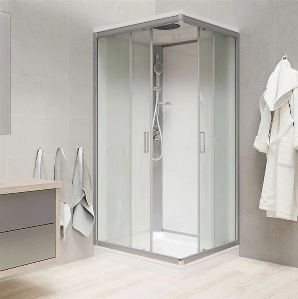 Mereo - Sprchový box 90x90 cm, se stříškou, satin/bílá/sklo Point CK34122KMSW