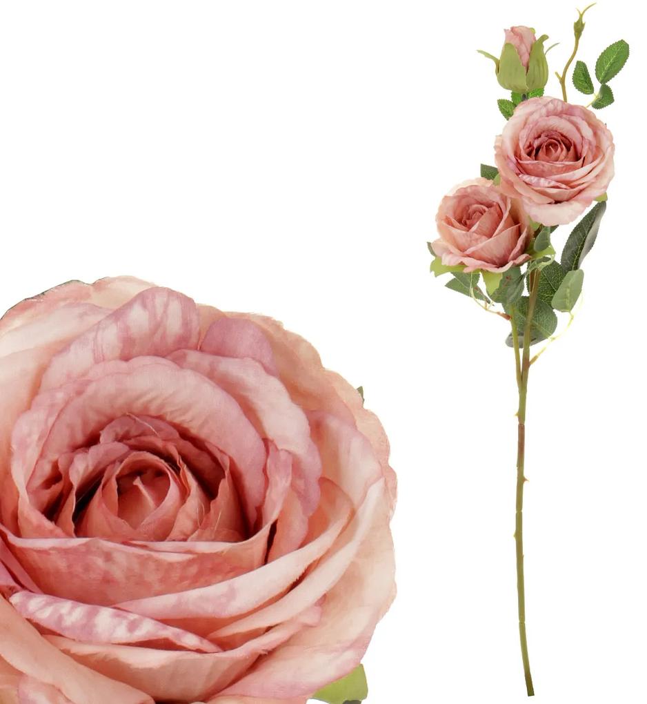 Růže, dva květy s poupětem, barva růžová tmavá. Květina umělá KN5115-PINK-DK