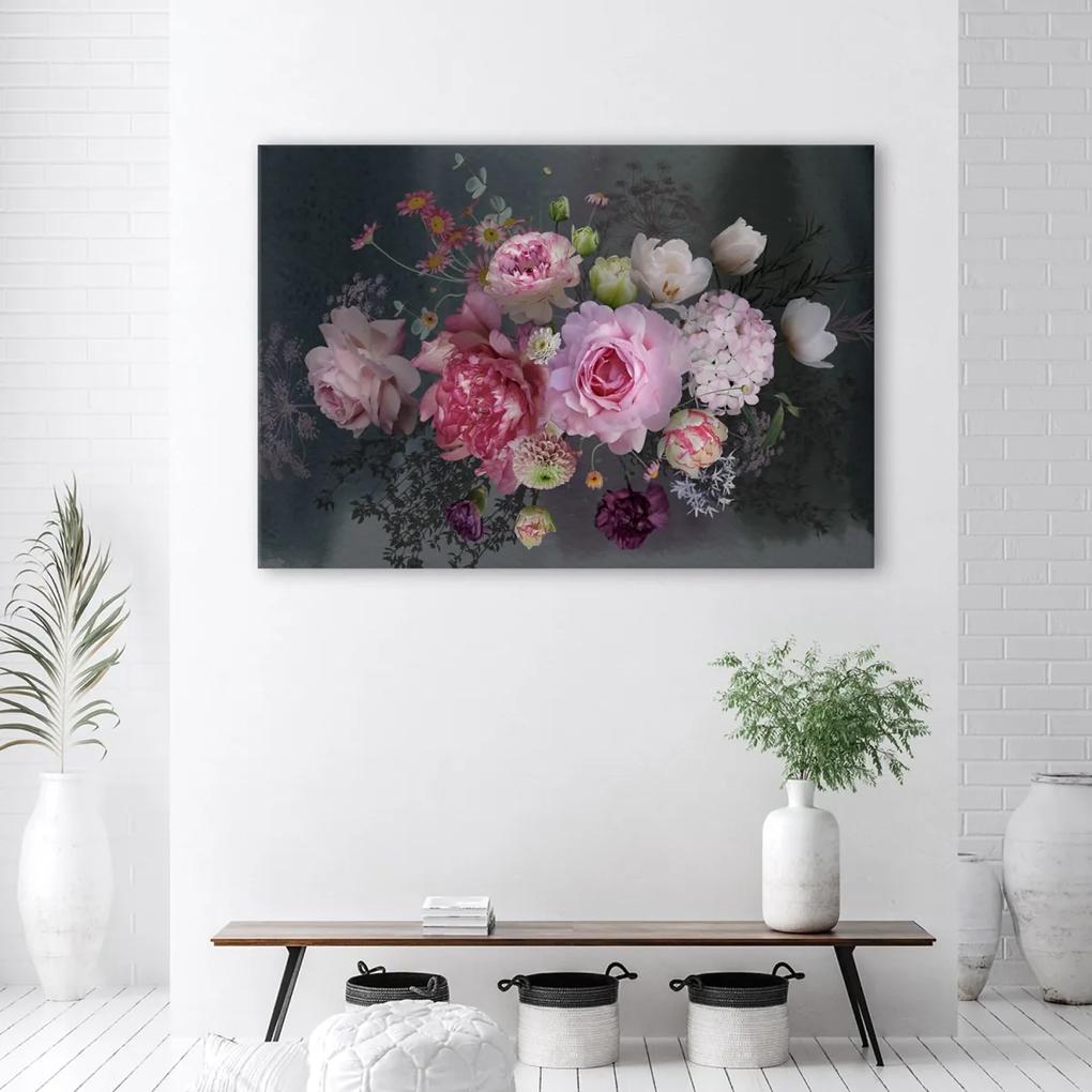 Obraz na plátně, Vintage květiny kytice - 100x70 cm