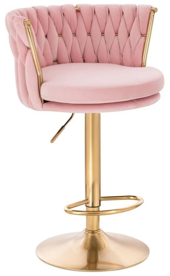 LuxuryForm DESIGN Barová židle LYON VELUR na zlaté kulaté podstavě - růžová