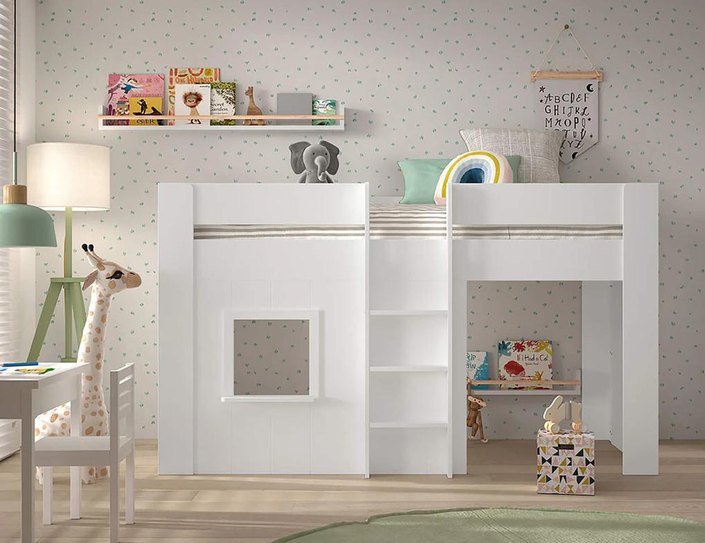 Dětská postel s domečkem noreno 90 x 200 cm bílá MUZZA
