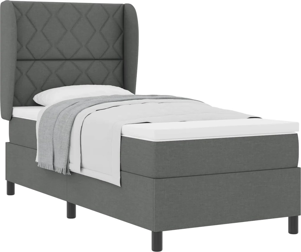 Postel s boxspringem s čelo Tmavě šedá 90 x 200 cm textil 3340607