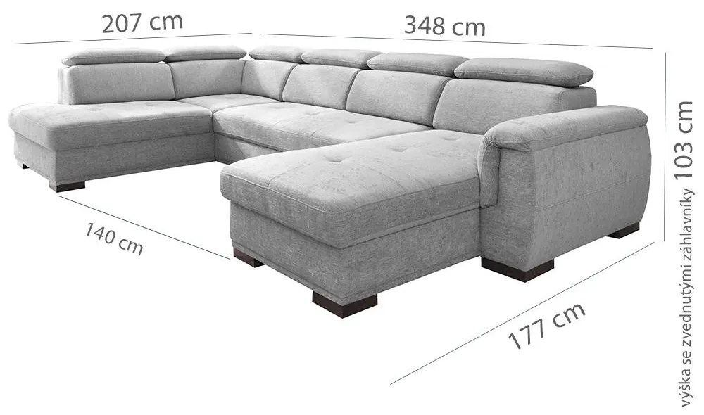 Sedací souprava UMBRIA I | 207x348x177 | rozkládací + úložný prostor | VÝBĚR LÁTEK