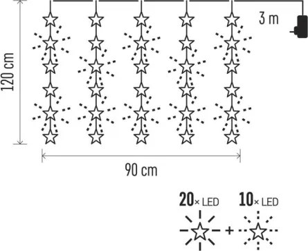 LED vánoční závěs EMOS DCGW01 ZY2263 hvězdy 120x90cm vnitřní použití teplá bílá s časovačem