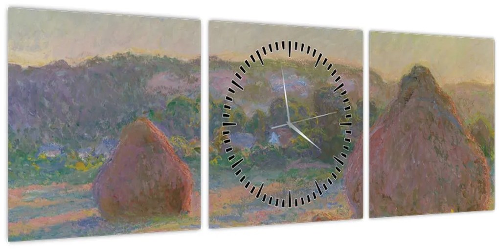 Obraz - Claude Monet, Stacks of Wheat (End of Summer), reprodukce (s hodinami) (90x30 cm)