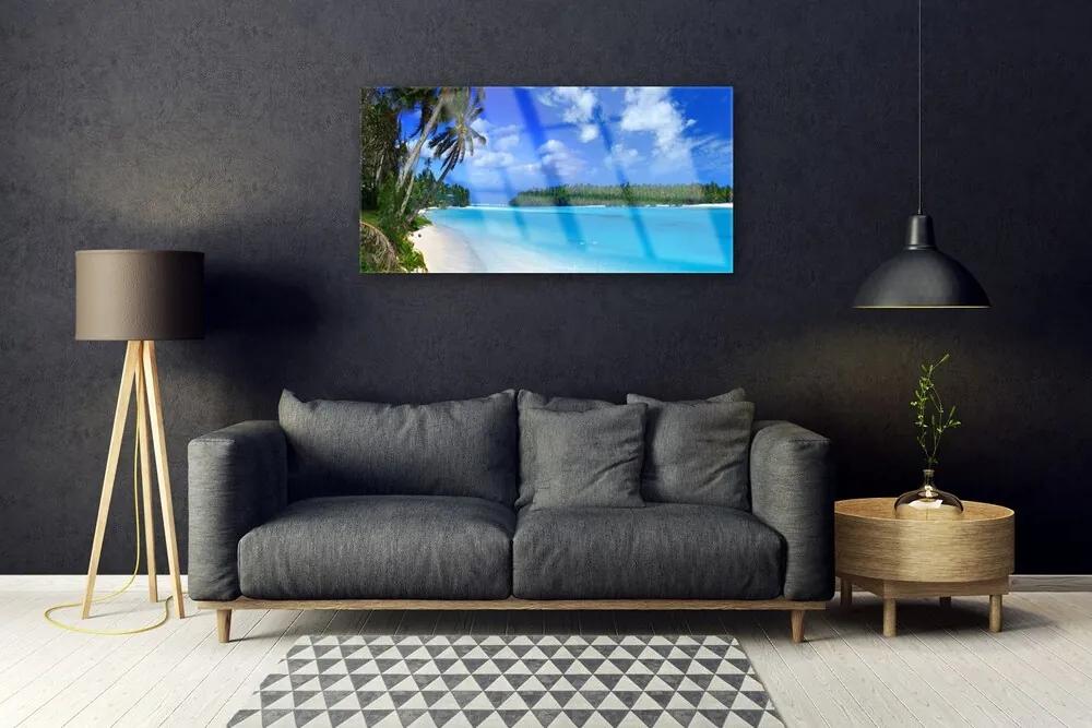 Obraz na skle Pláž Palmy Moře Krajina 125x50 cm