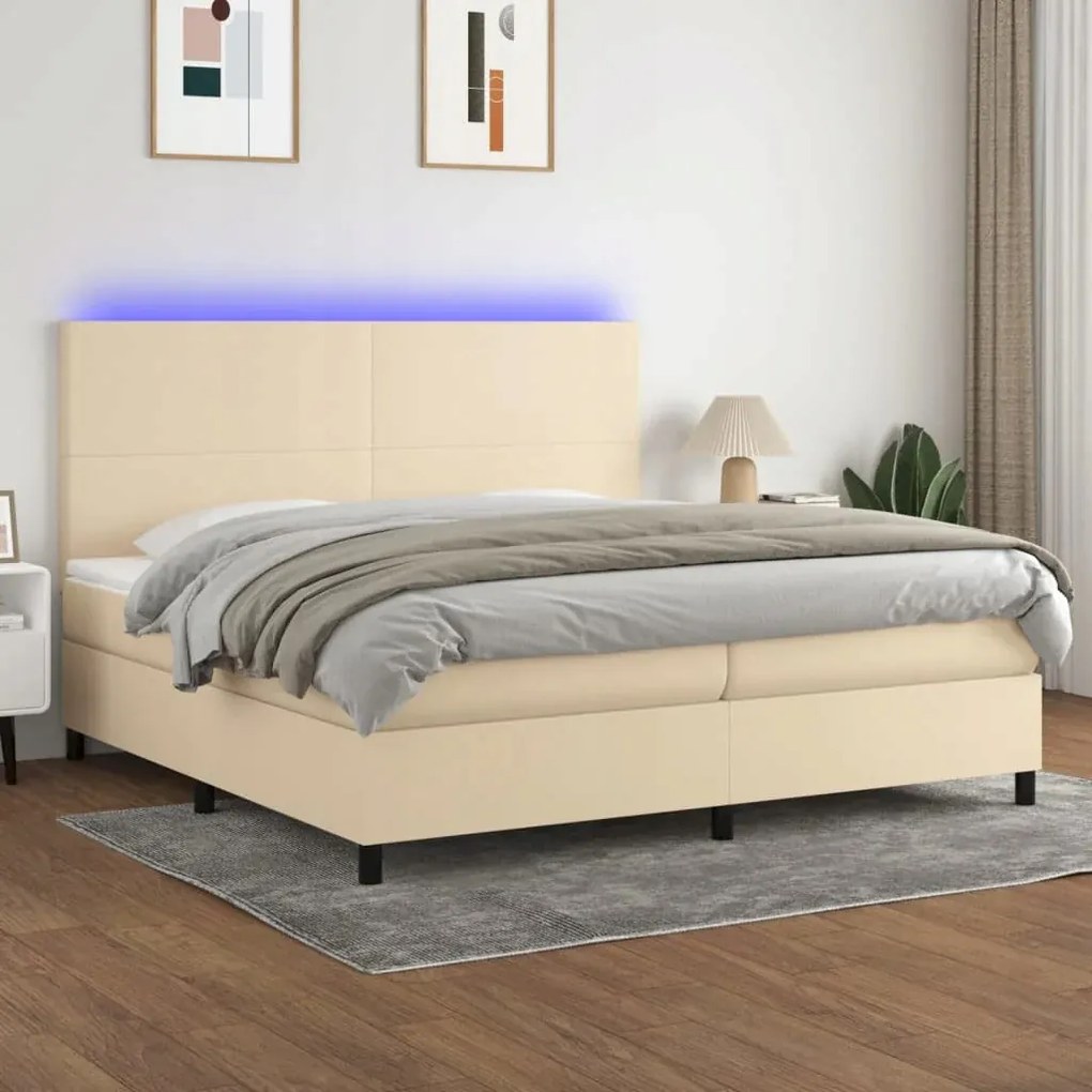 Box Spring Postel S Matrací A Led Textil Krémová Hladký design 200 x 200