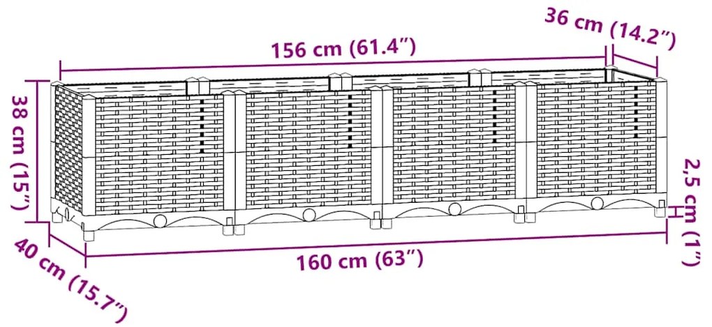 vidaXL Marketos Vyvýšený záhon 160 x 40 x 38 cm polypropylen