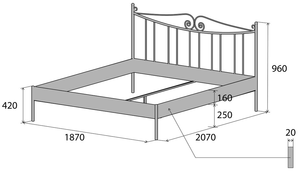 Nábytek ATIKA s.r.o. Kovová postel RIO Povrchová úprava: stříbrná RAL 9006, Rozměr: 80 x 200 cm