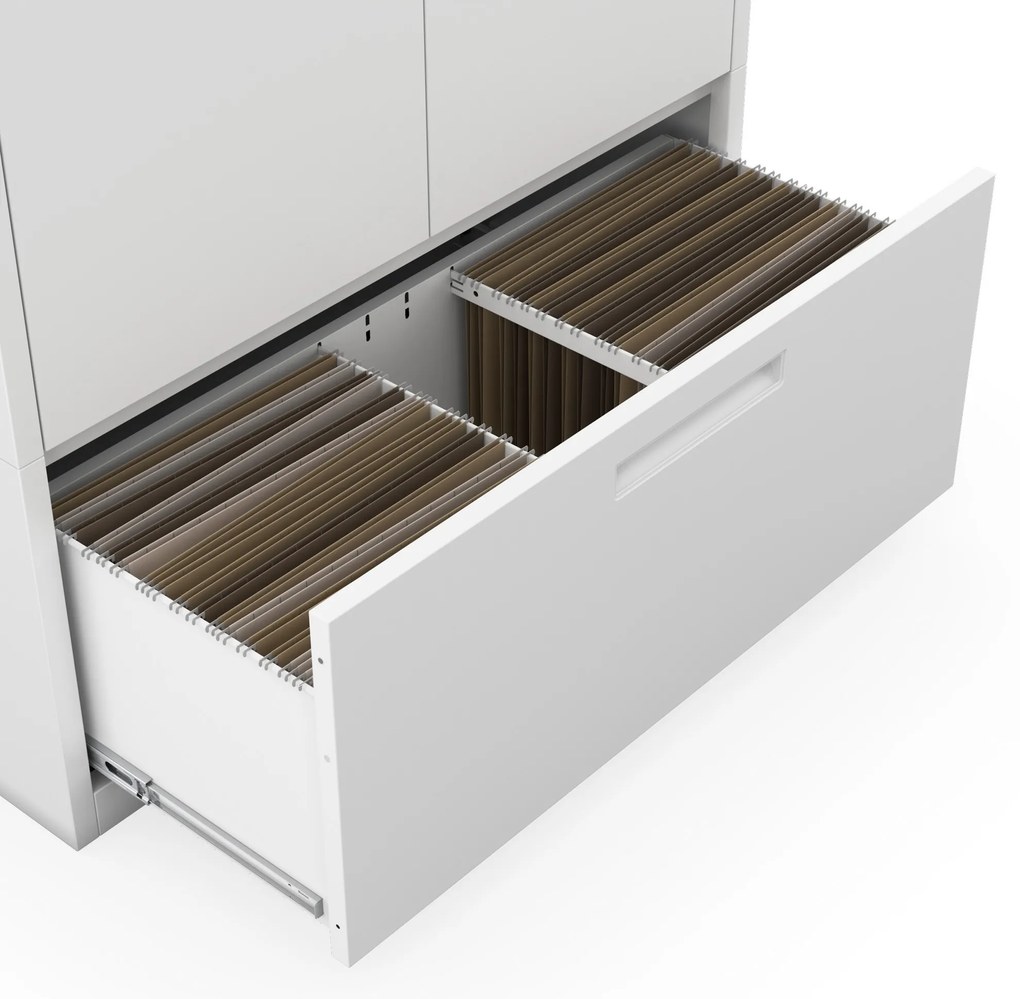 Kovová skříň MEGAN – bílá, zásuvka na dokumenty, 195 cm