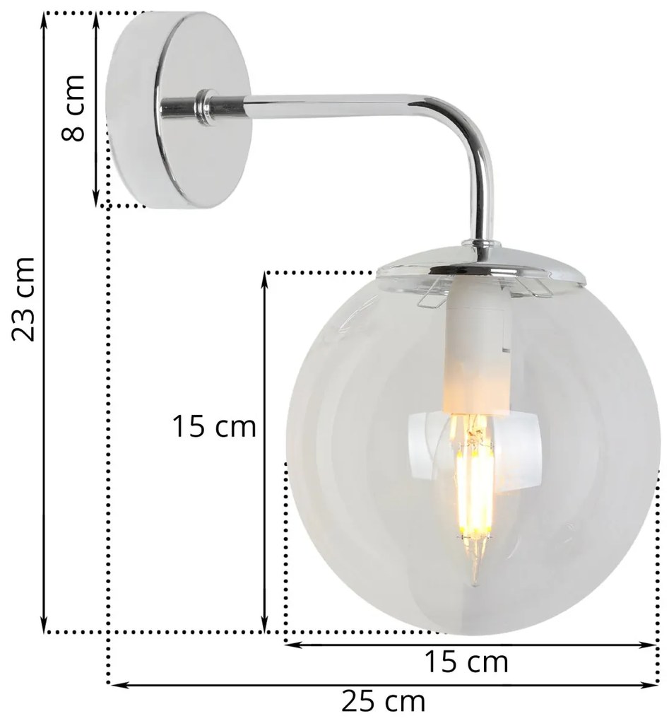 Nástěnné svítidlo Paris 2, 1x čiré skleněné stínítko, CH