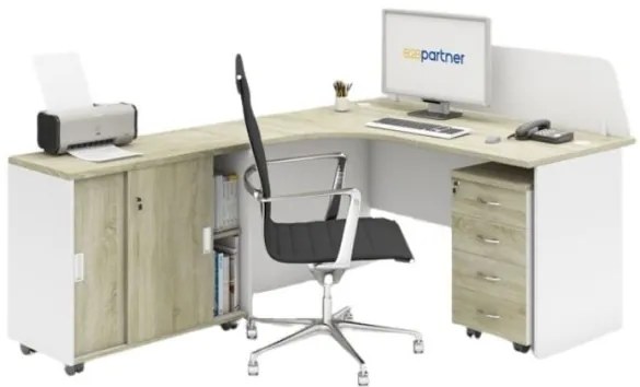Kancelářský pracovní stůl s kontejnerem MIRELLI A+, typ F, bílá/dub sonoma