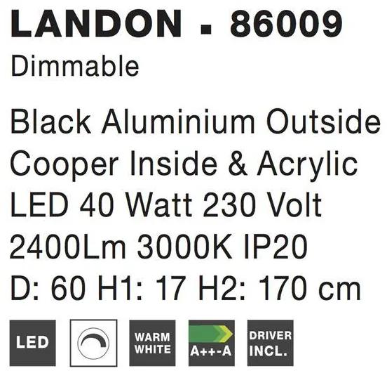 Nova Luce Závěsné LED svítidlo LANDON černé, 40W 3000K stmívatelné