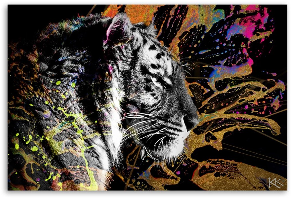 Obraz na plátně, Tygr na barevném pozadí - 60x40 cm