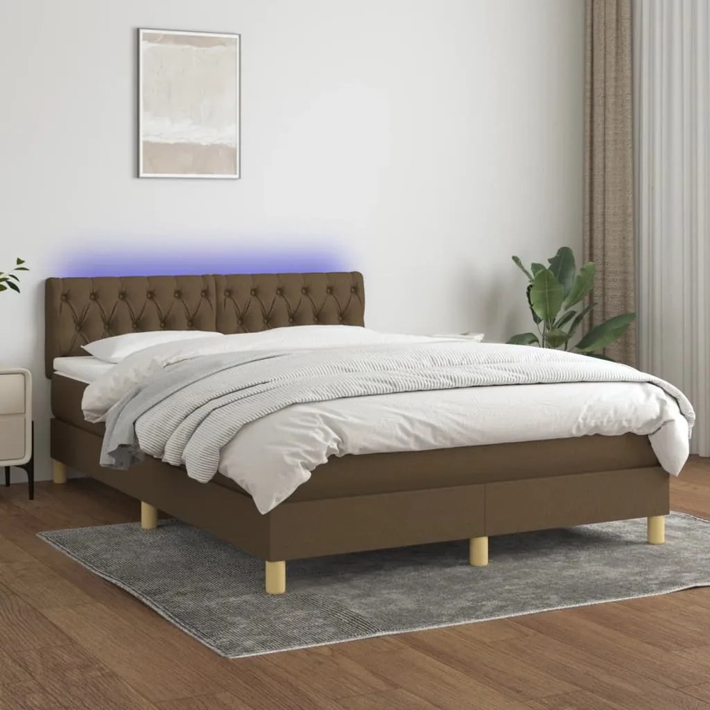 Box spring postel s matrací a LED tmavě hnědá 140x190 cm textil 3133952