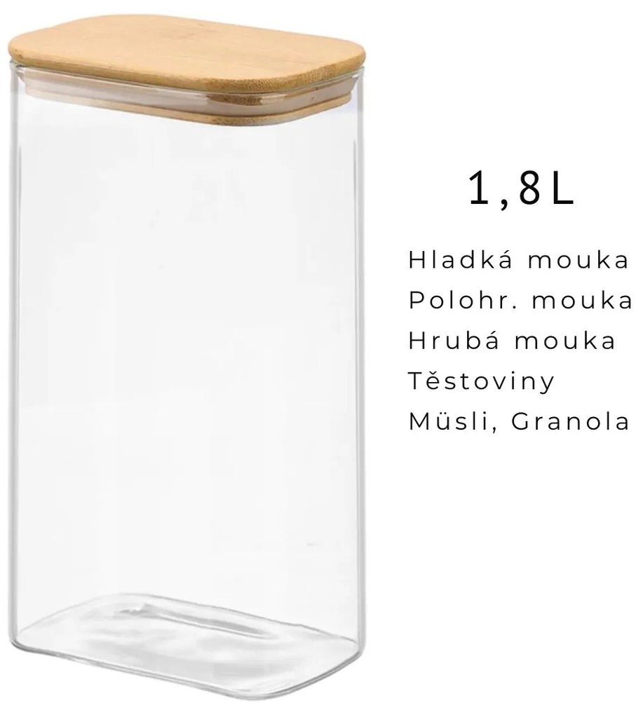 Arte Regal Skleněná dóza obdelníková s bambusovým víkem, 1,8l VIVO