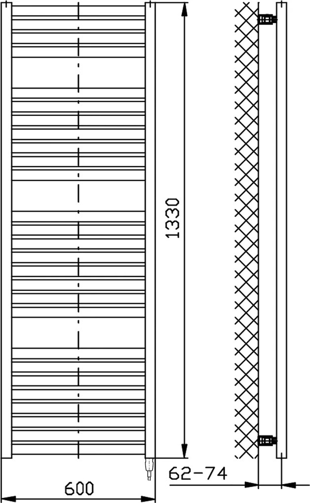 Aqualine TONDI-E 600 x 1330 mm DE486T elektrické otopné těleso 600W černá mat