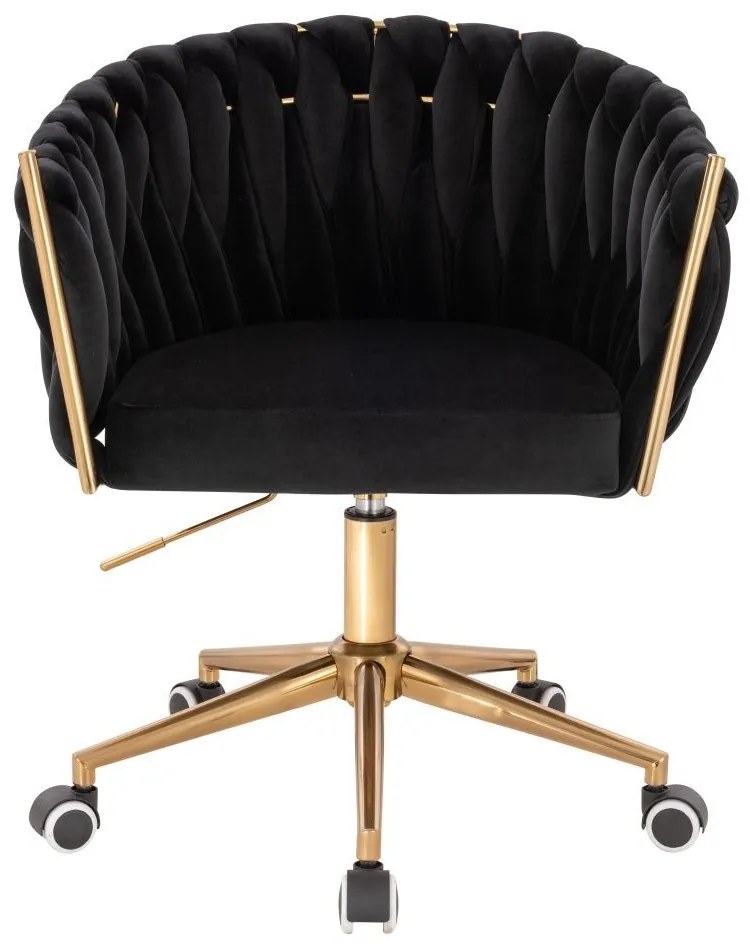 LuxuryForm DESIGN Otočná židle NORDEN VELUR na zlaté podstavě s kolečky - černá