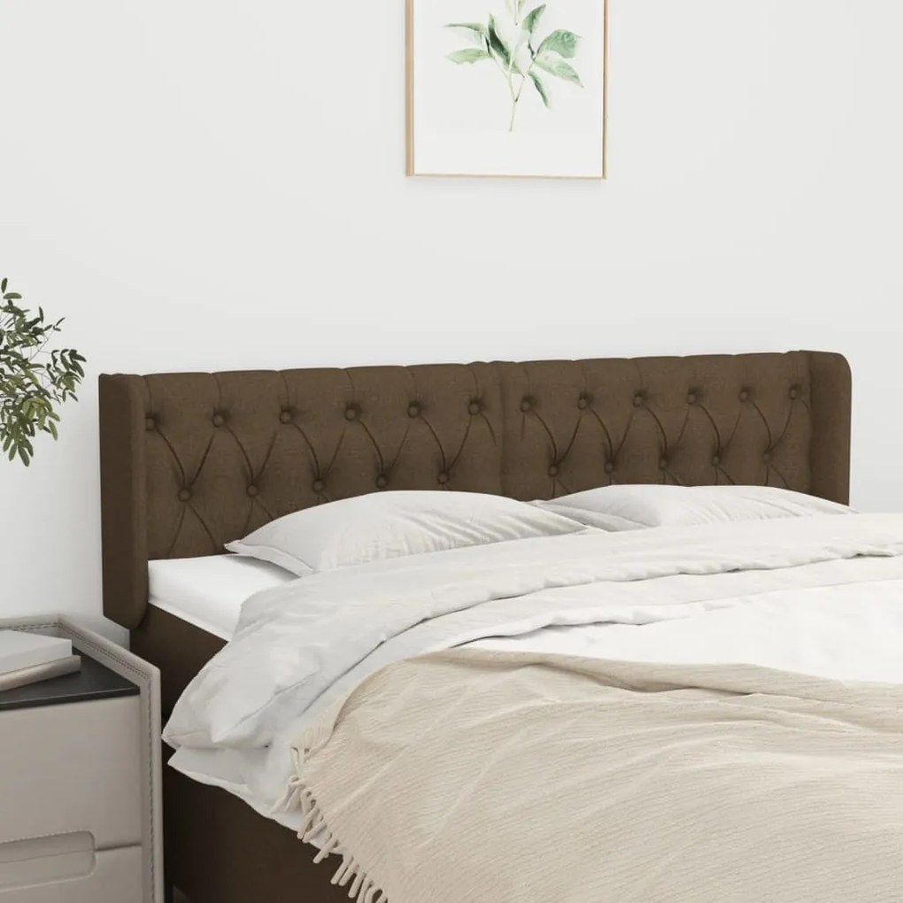 Čelo postele typu ušák tmavě hnědé 163x16x78/88 cm textil 3119113