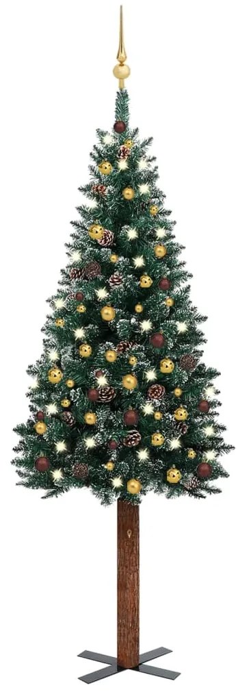 3077816 vidaXL Úzký vánoční stromek s LED diodami a sadou koulí zelený 180 cm