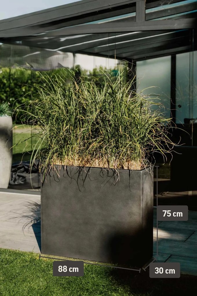 Květináč ELEMENTO, sklolaminát – vzhled kamene, šířka 88 cm, antracit