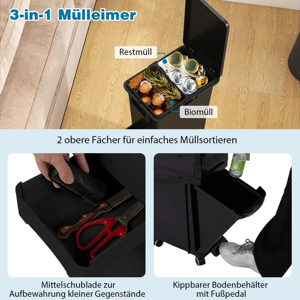 Costway Multifunkční odpadkový koš kuchyňský odpadkový koš s výklopným spodním
