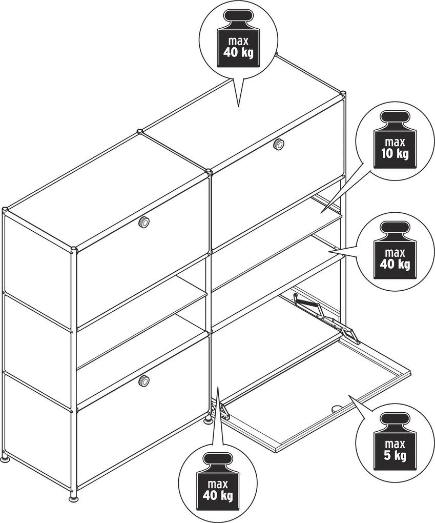 Tchibo - Kovová komoda »Cn3« se 4 výklopnými dvířky - barva: šedá