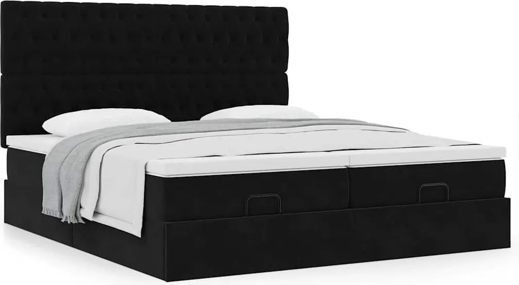 Osmanský rám postele s matrací černý 200x200cm samet 3313798