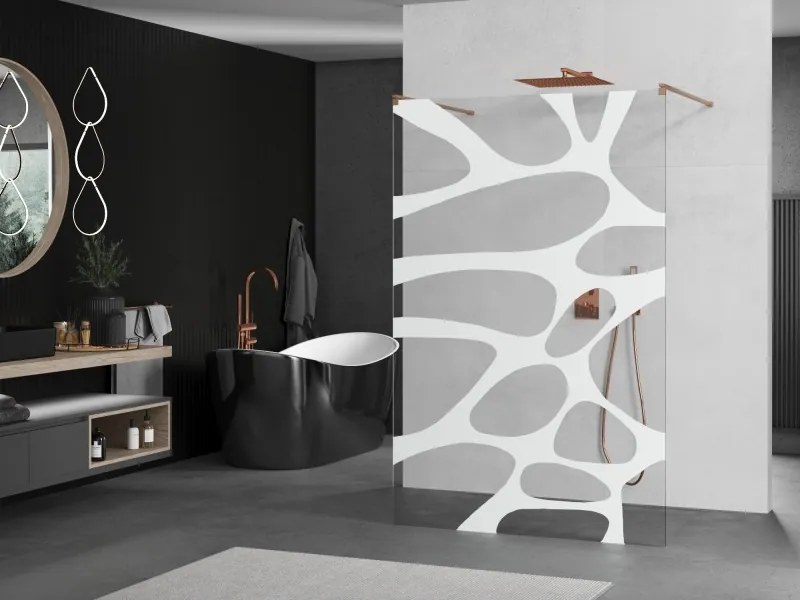 Mexen Kioto, sprchová zástěna Walk-In 100 x 200 cm, 8mm čiré sklo bílý vzor, měděný matný profil, 800-100-002-65-97