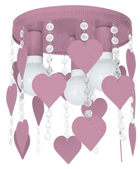 Dětské stropní svítidlo Corazon, 1x křišťálové/růžové kovové stínítko, p