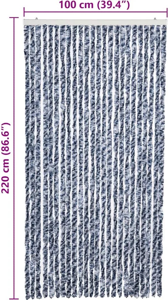 Závěs proti hmyzu modrý, bílý a stříbrný 100 x 220 cm Chenille 284275
