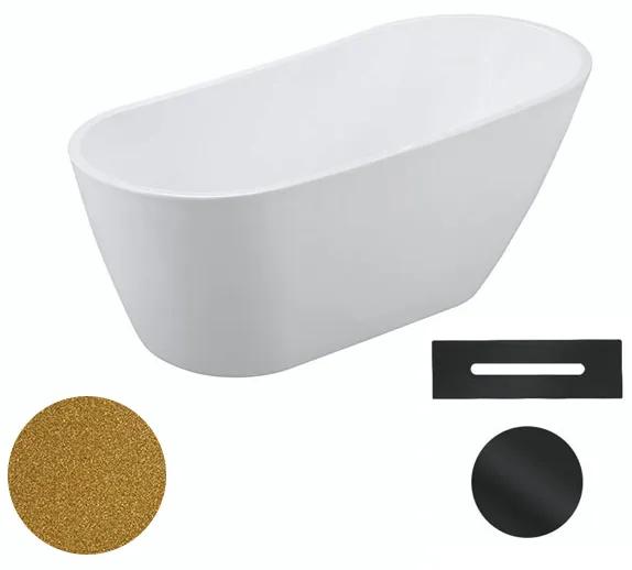 Besco Akrylátová volně stojící vana Melody Glam Z 150x80 (170x80) Barva: Bílá/zlatá, Rozměry (cm): 150x80, Typ a barva výpustě: Click-Clack s přepadem, grafit